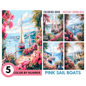 Color by Number for Adult, Paint by Number Printable,5 Sea Sail Boats ...