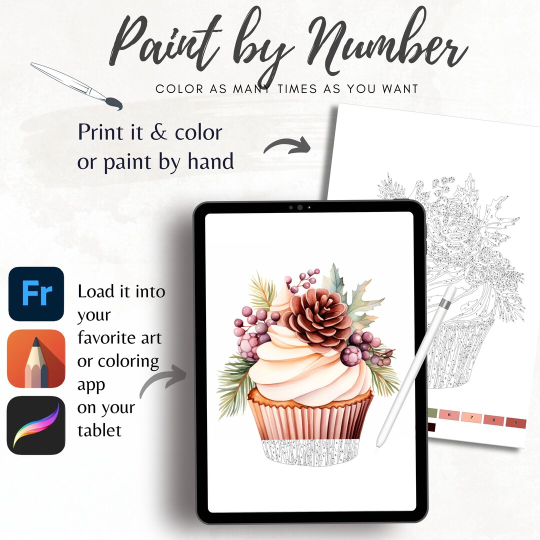 Color by Number for Adult,paint by Number Printable,christmas Cupcake ...