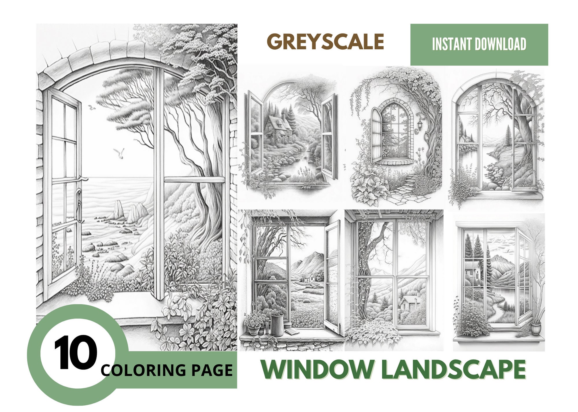 10 Beauty Landscape Coloring Book Adults Coloring Pages, Instant ...