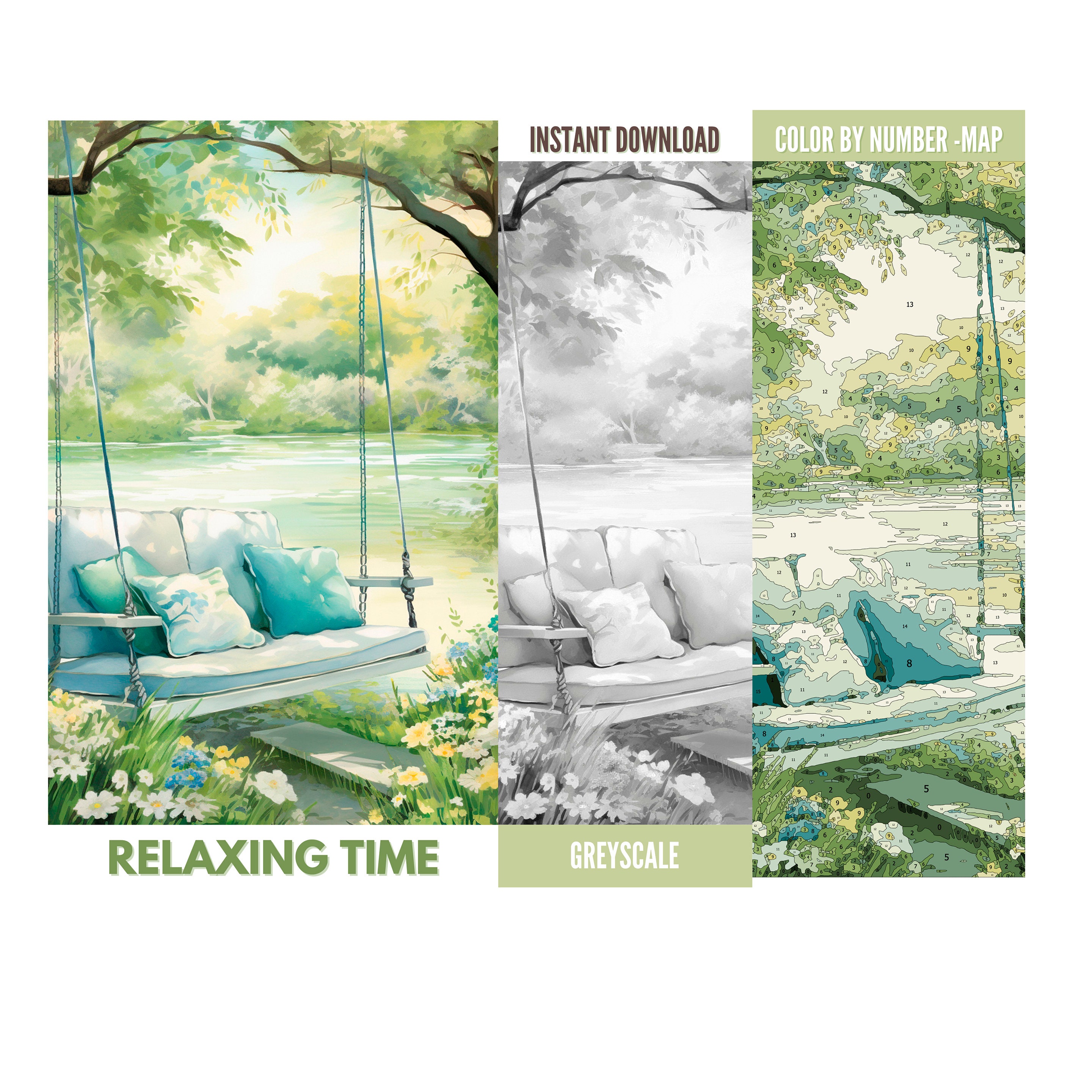 5 Relaxing Time Color by Number for Adult, Paint by Number Printable ...