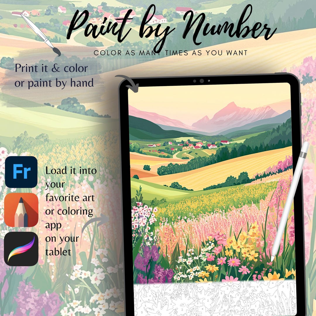 Meadow Landscape Flower Color by Number for Adult, Paint by Number ...