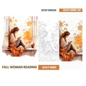Color by Number for Adult, Paint by Number Printable, Fall Woman ...