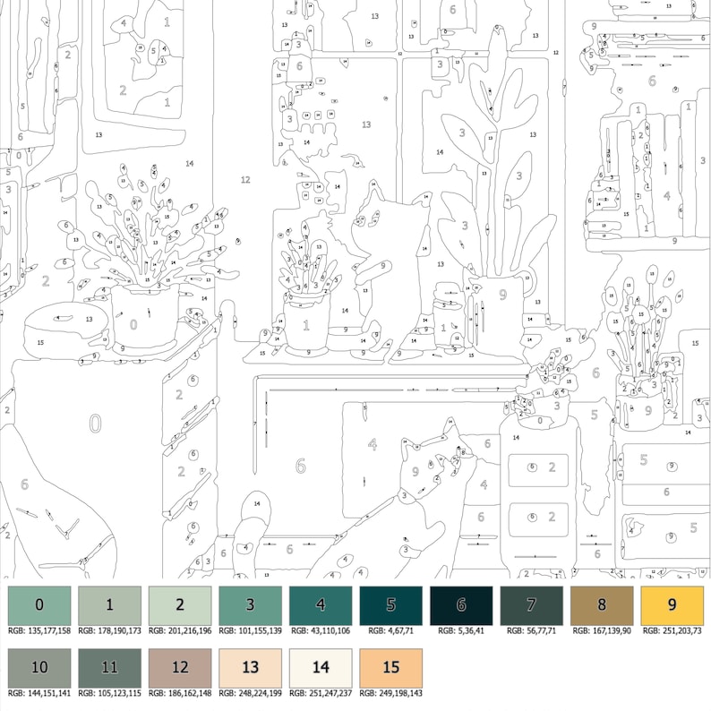 Color by Number Adultpaint by Number Printable Cat Life in - Etsy