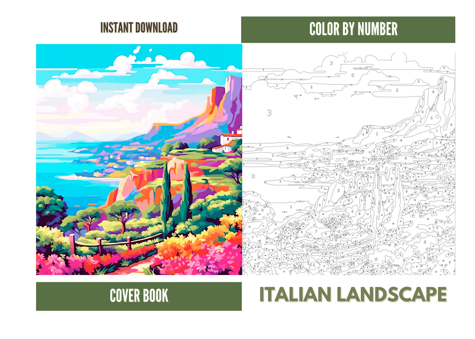 5 Italian Landscape Color by Number for Adult Paint by Number - Etsy