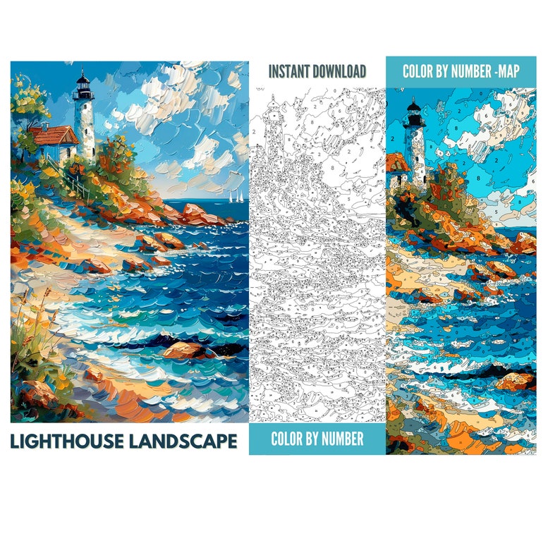 Color by Number for Adult, Paint by Number Printable, Sea Lighthouse ...