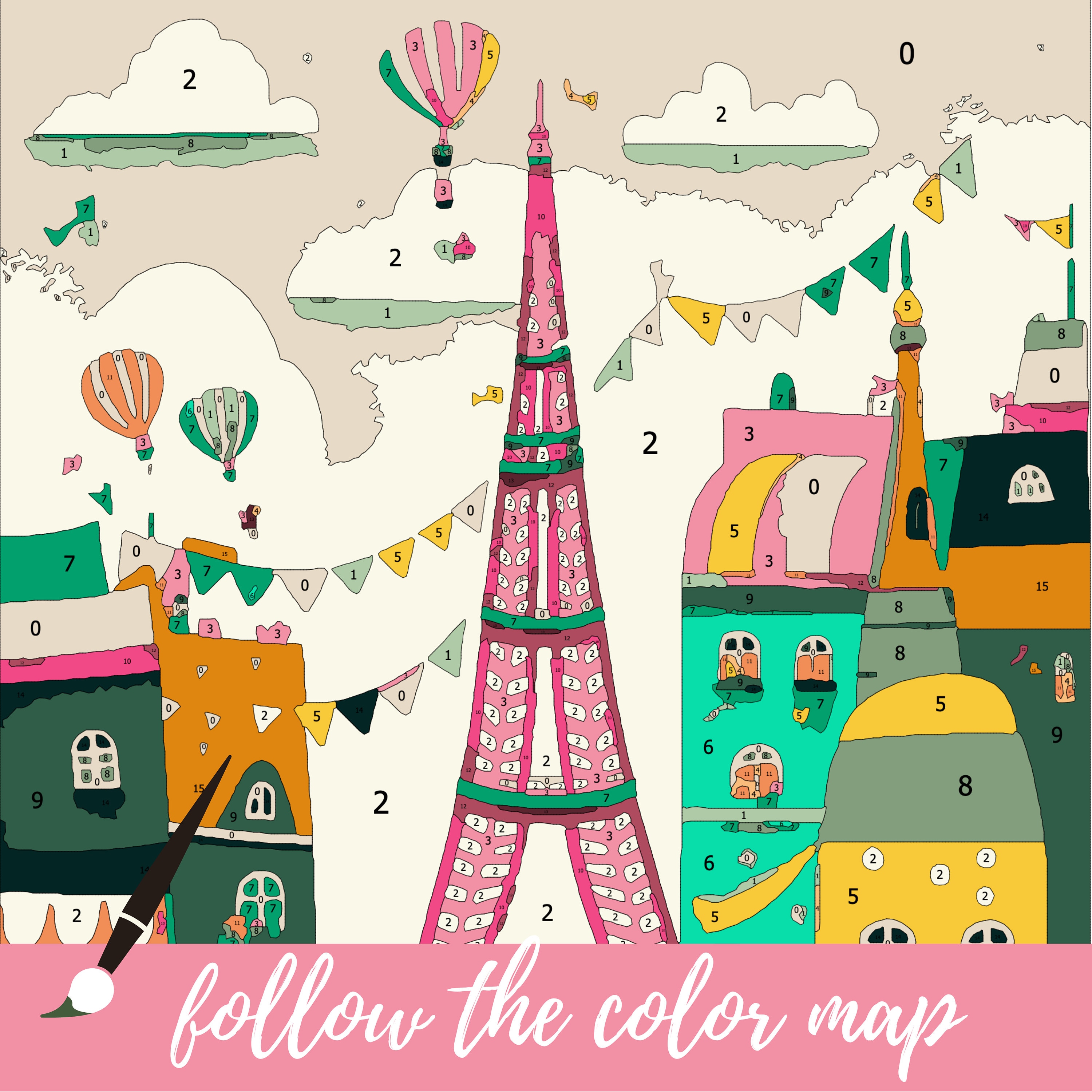 Color by Number Adult,paint by Number Printable, City Travel Paris ...