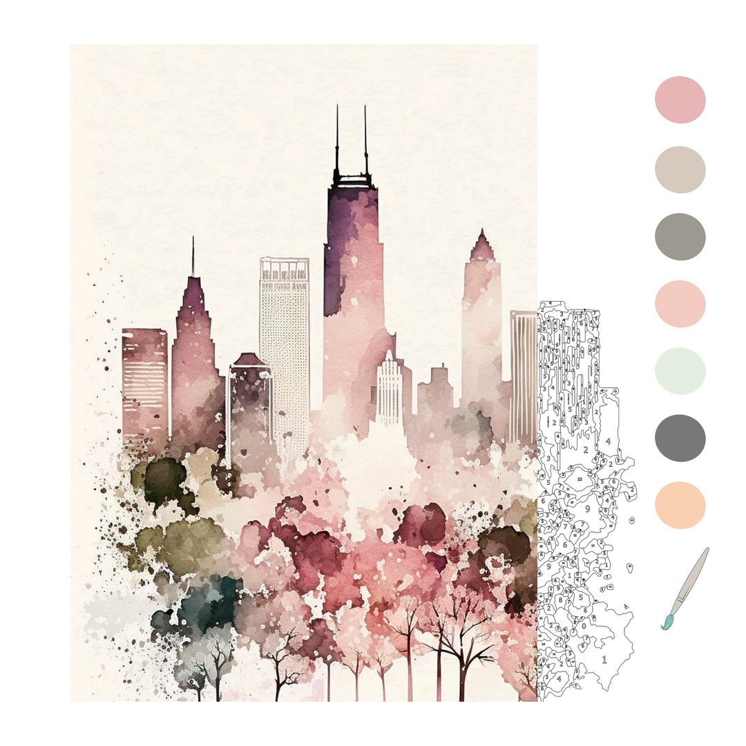 Color by Number Printable,paint by Number Adult,chicago Cityscape, by ...