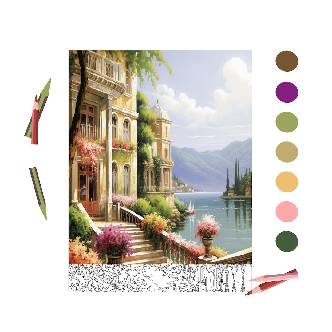 Lake Landscape Coloring Pages for Adults, Grayscale Coloring Book ...