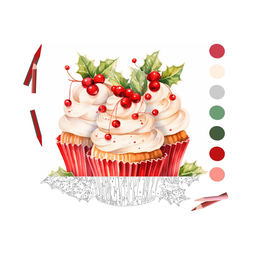 Color by Number for Adult,paint by Number Printable,christmas Cupcake ...