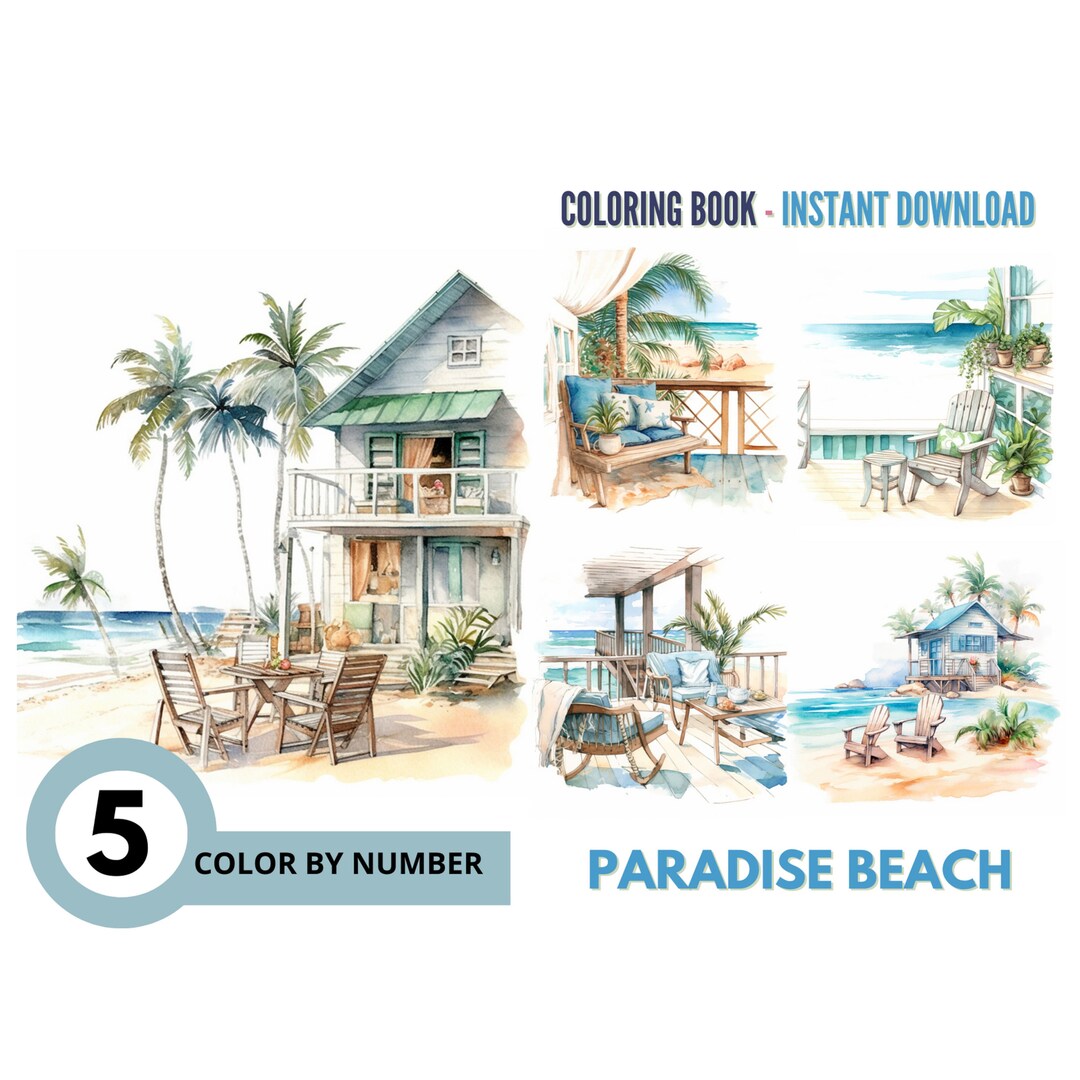 Color by Number for Adult, Paint by Number Printable,5 Paradise Beach 2 ...