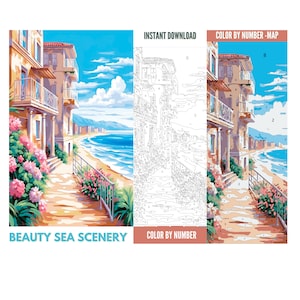 Color by Number for Adult, Paint by Number Printable,beauty Sea House ...
