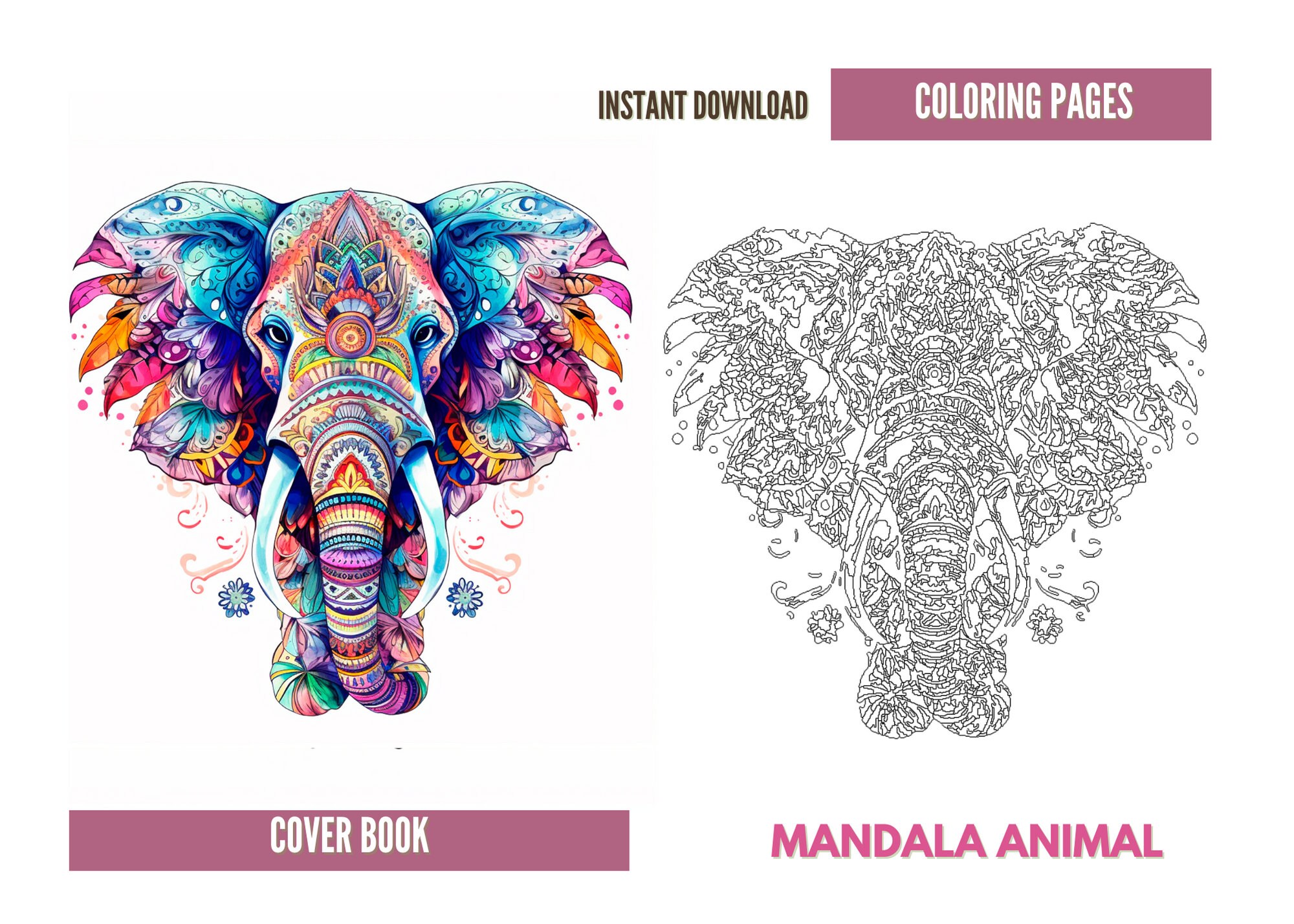 5 Coloring Pages for Adult digital Coloring Book Kids - Etsy