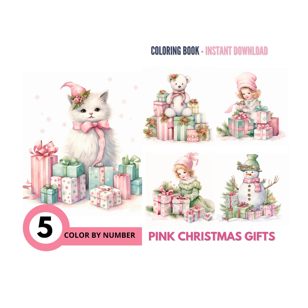 Color by Number for Adult,paint by Number Printable,5 Pink Christmas ...