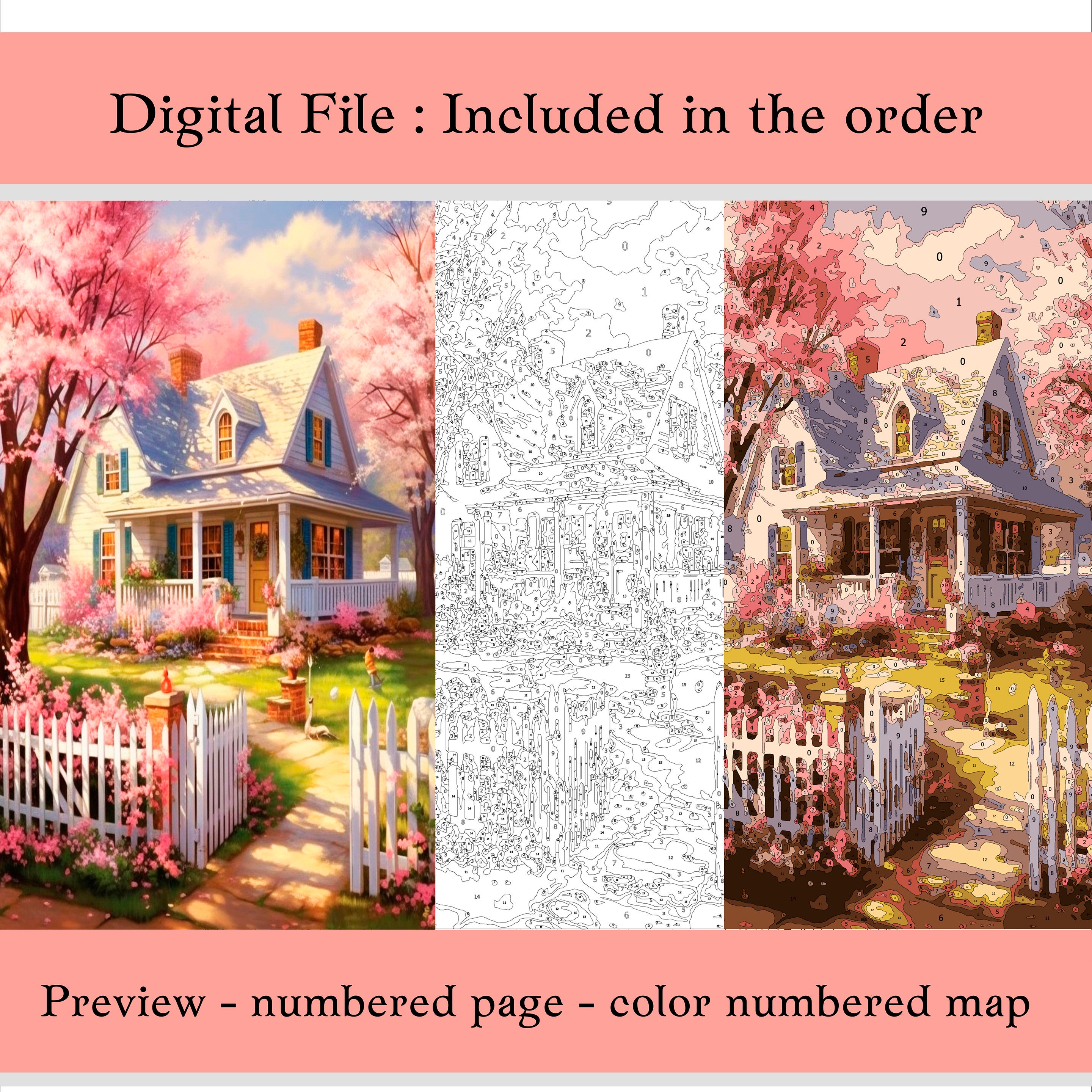 Color by Number for Adult, Paint by Number Printable, Dreamy Cottage ...