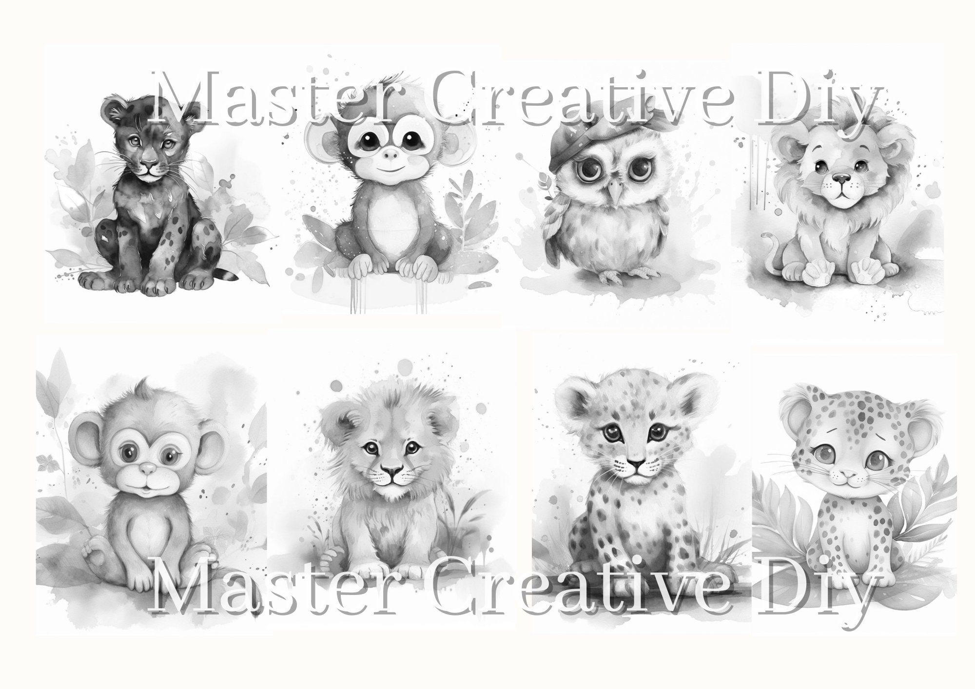 35 Cute Baby Animal Coloring Pages for Adultsgrayscale - Etsy