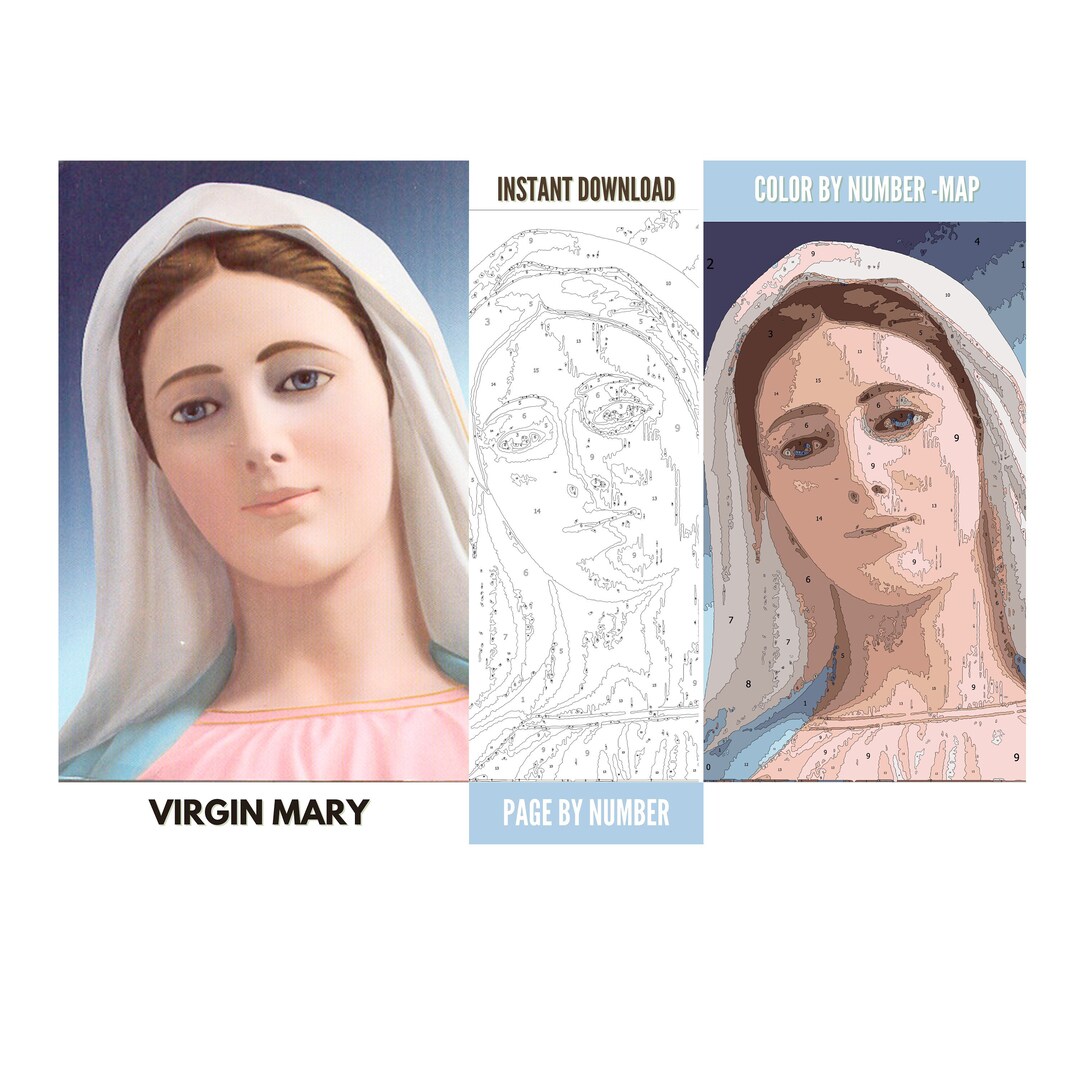 Paint by Number Printable,color by Number Adult, Virgin Mary for Pray ...