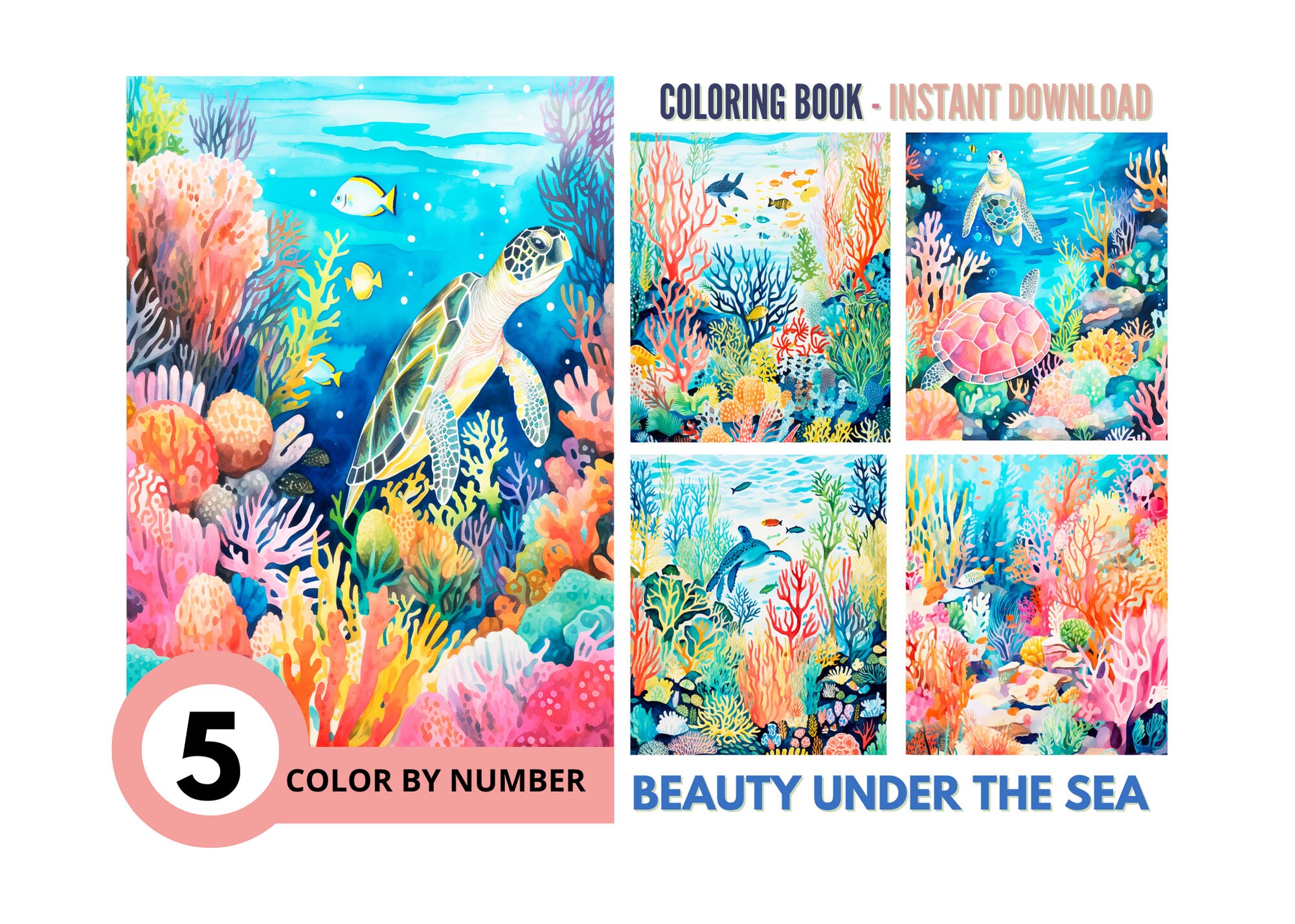 Bundle 5 Under the Sea,color by Number for Adult,paint by Number ...