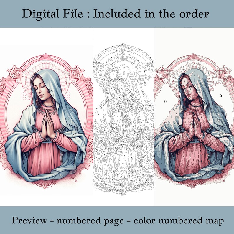 Paint by Number Printable,color by Number Adult,virgin Mary ,our Lady ...