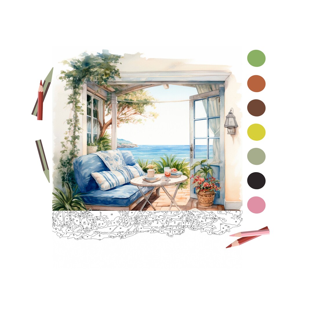 Color by Number for Adult, Paint by Number Printable, Paradise Beach 2 ...