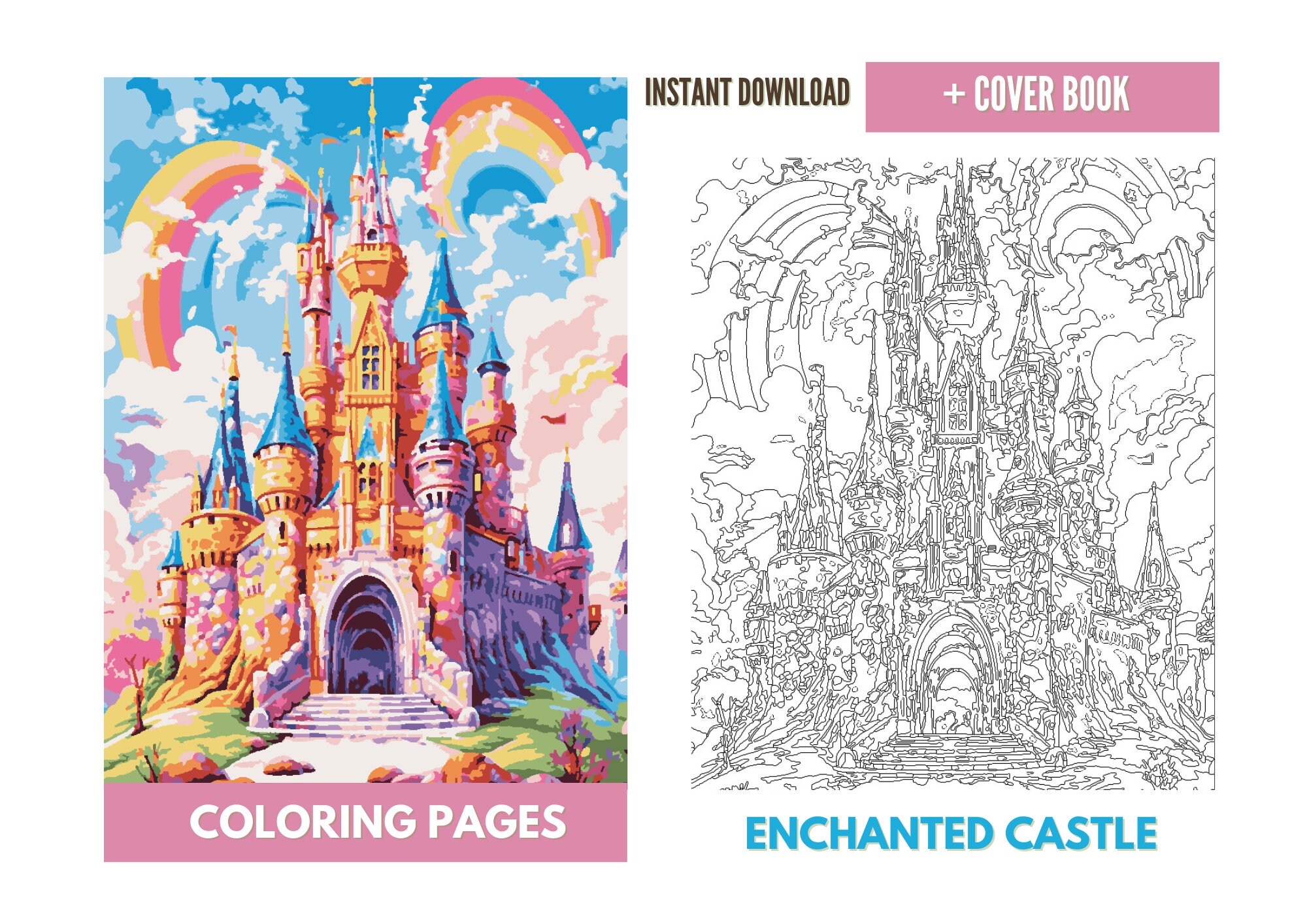 Enchanted Castle Coloring Pages for Adults Grayscale Coloring - Etsy