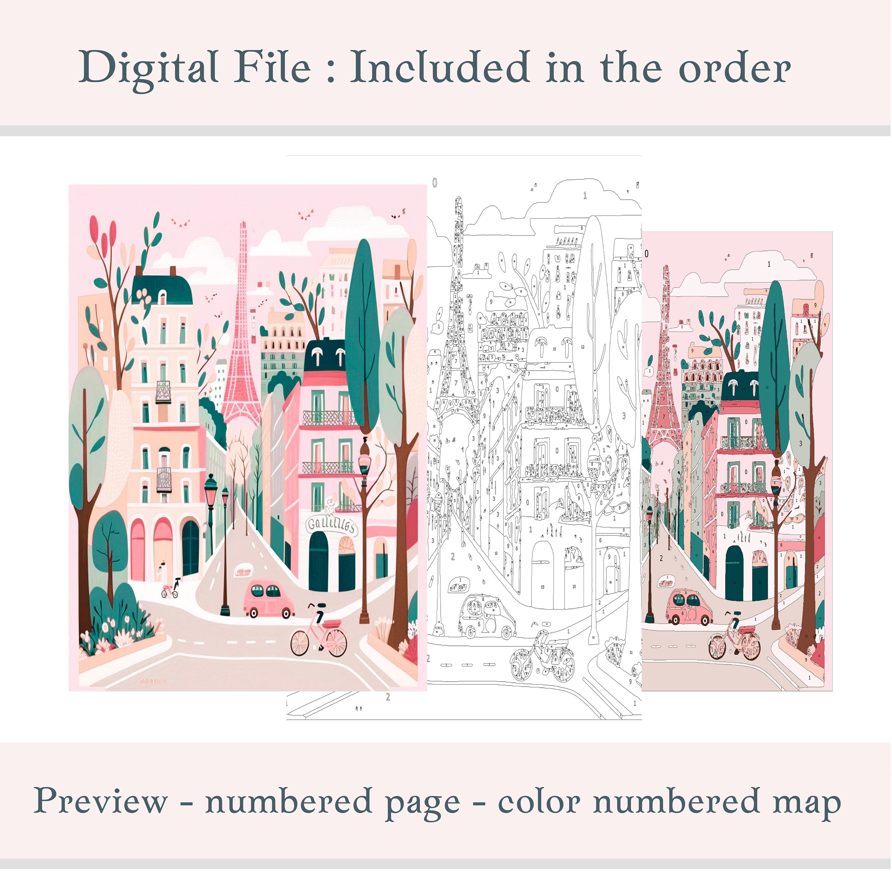 Paint by Number Printable, Color by Number DIY, Bohemia Paris Cityscape ...