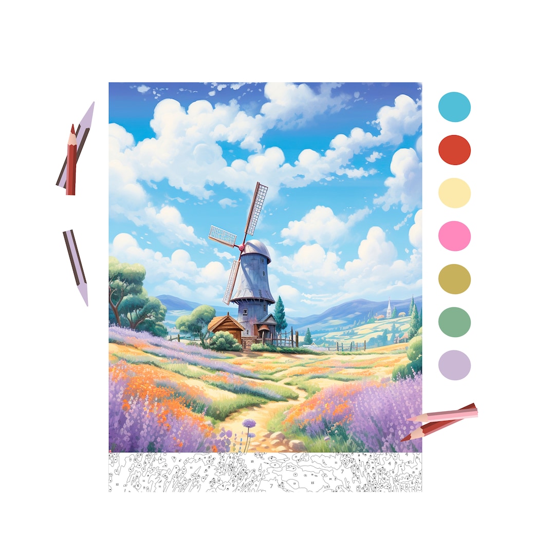 Color by Number for Adult, Paint by Number Printable,provence Windmills ...