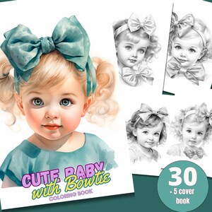 30 Cute Girl With Bow Coloring Book - Adults Coloring Pages, Instant ...