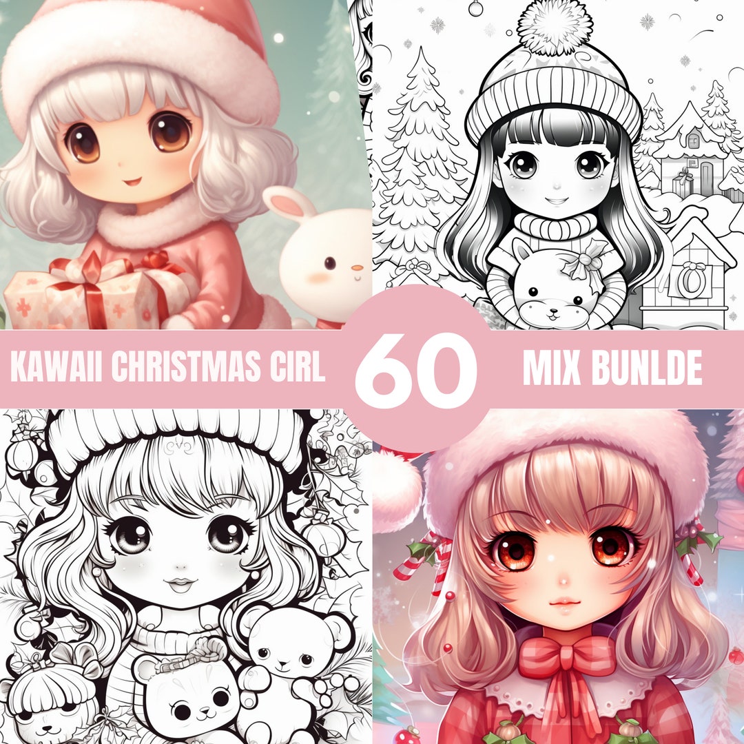 60 Kawaii Chibi Christmas Girl Coloring Book - Adults Coloring Pages ...
