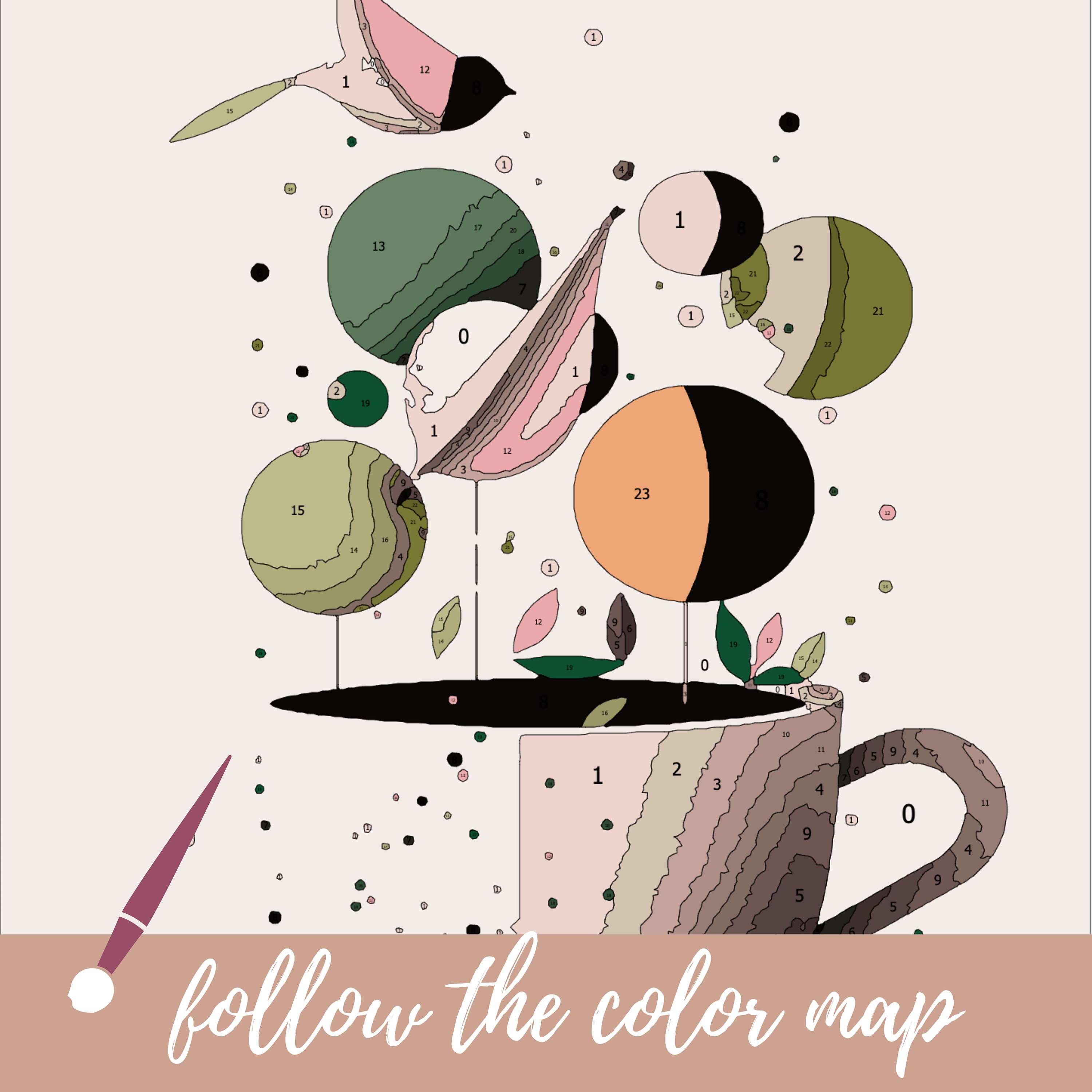 Color by Number Printable, Paint by Number DIY, Modern Abstract Cup of ...