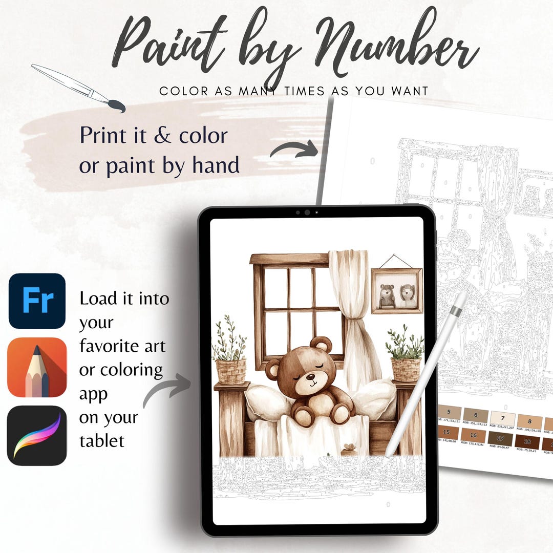 Cute Teddy Bear Color by Number for Adult,paint by Number Printable ...
