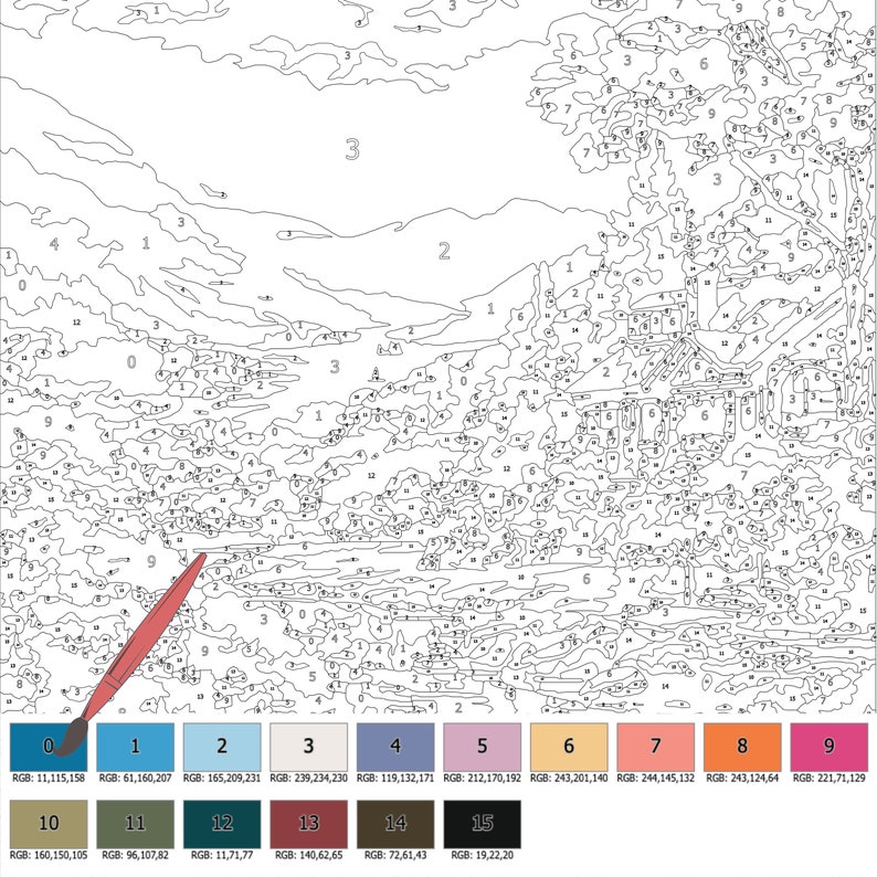 Color by Number for Adult Paint by Number Printable Mountain - Etsy
