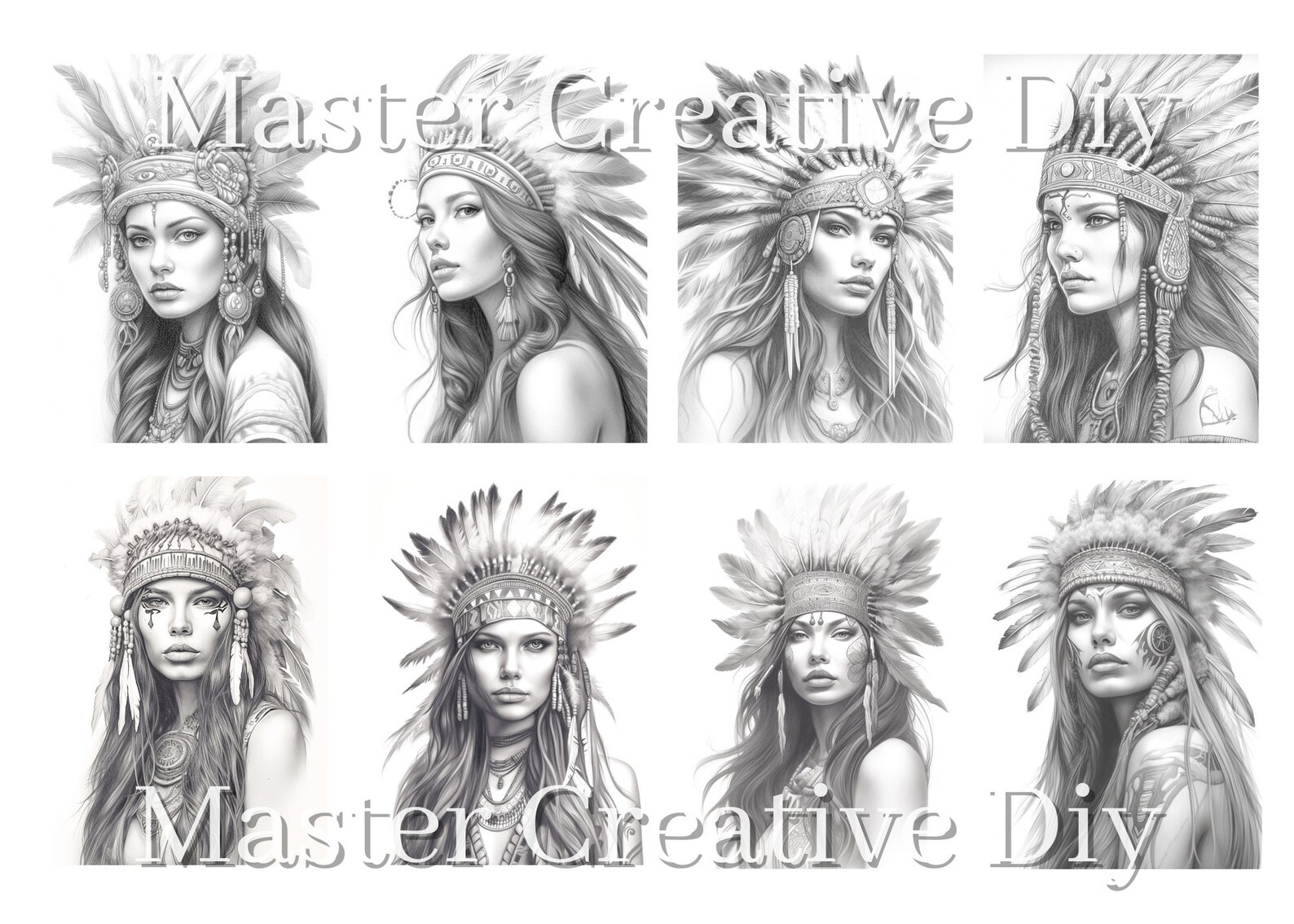 50 Woman Native American Coloring Book Adults Coloring Pages, Instant ...