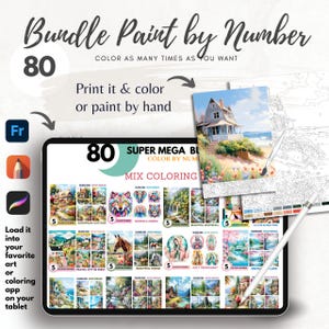 Bundle 80 Color by Number for Adult, Paint by Number Printable ...