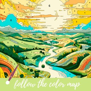 Color by Number for Adult, Paint by Number Printable, Hills Landscape ...