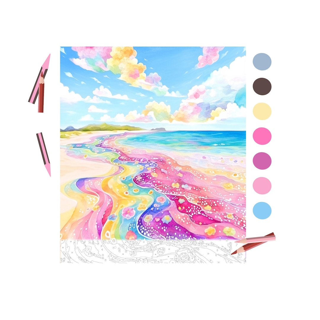 Beach Landscape Color by Number for Adult, Paint by Number Printable ...
