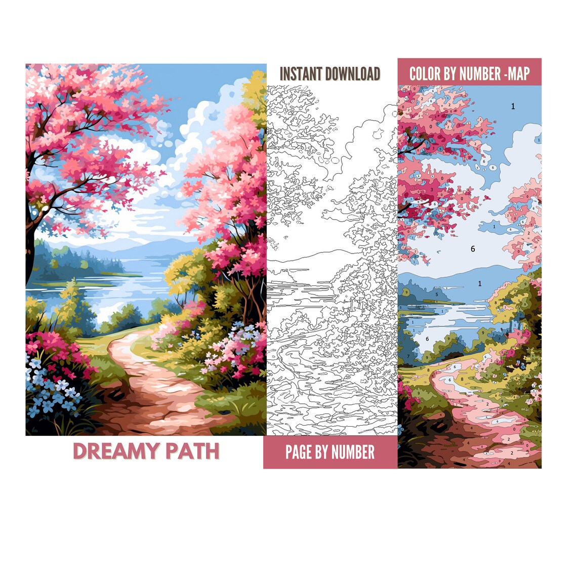 Color by Number for Adult, Paint by Number Printable, Dreamy Path ...