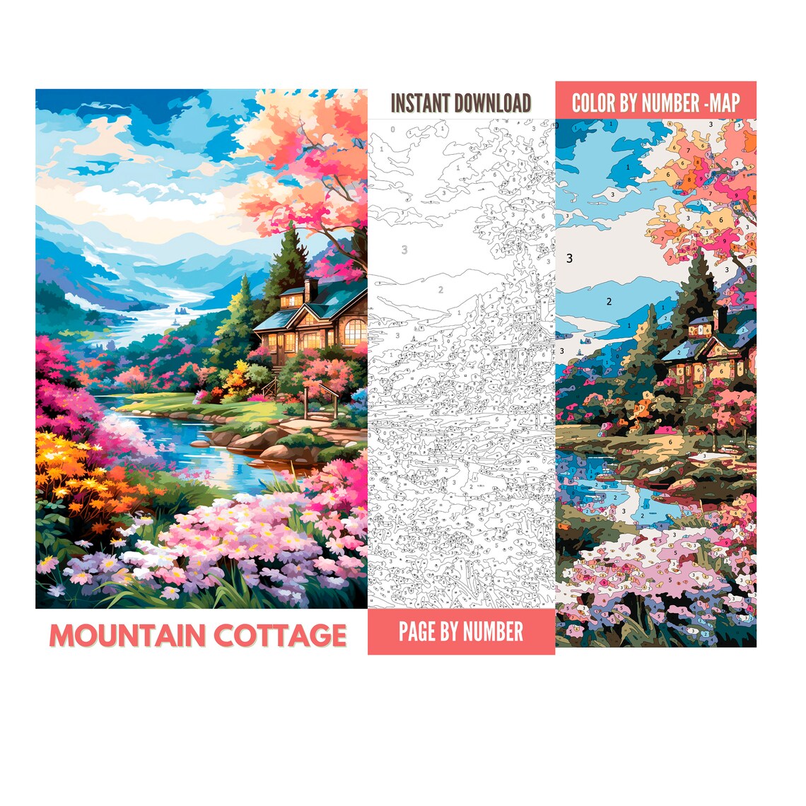 Color by Number for Adult Paint by Number Printable Mountain - Etsy