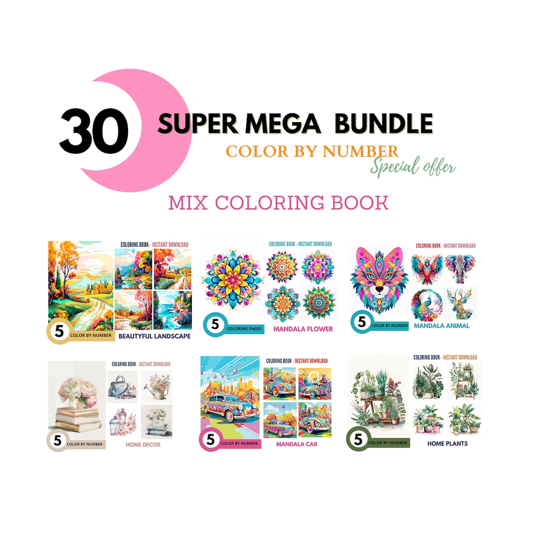 Bundle 30 Paint by Number Printable for Procreate, Color by Number for ...