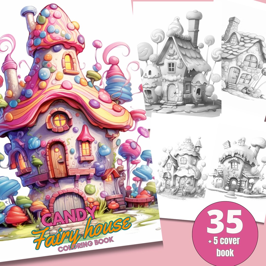 35 Fairy Candy House Coloring Pages for Adults,grayscale Coloring Book ...