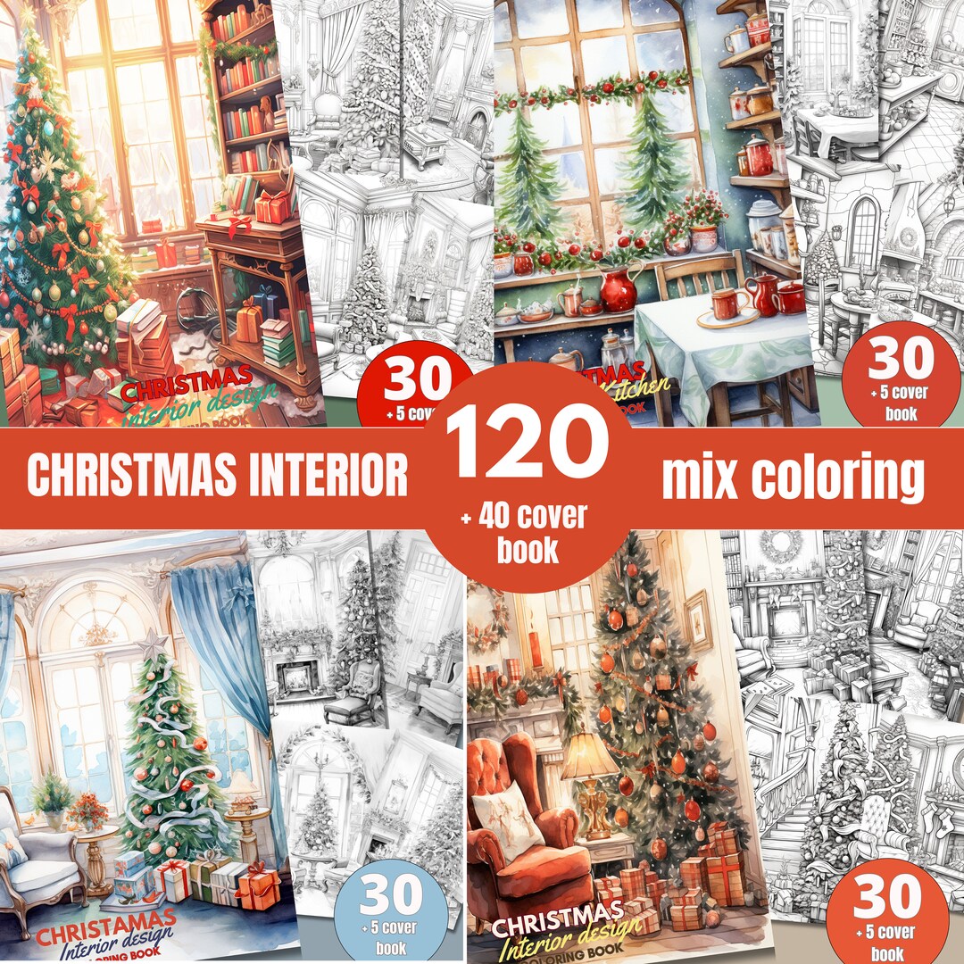120 Christmas Interior Design Coloring Book - Adults Coloring Pages ...