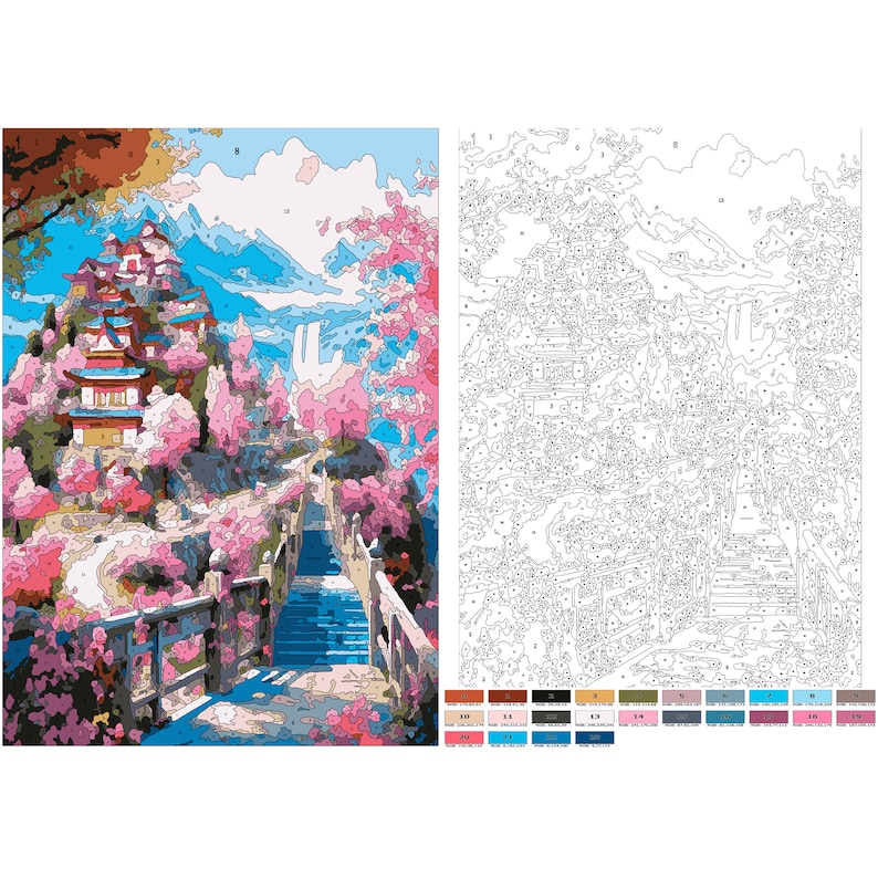 Color by Number for Adult, Paint by Number Printable,5 Beauty Landscape ...