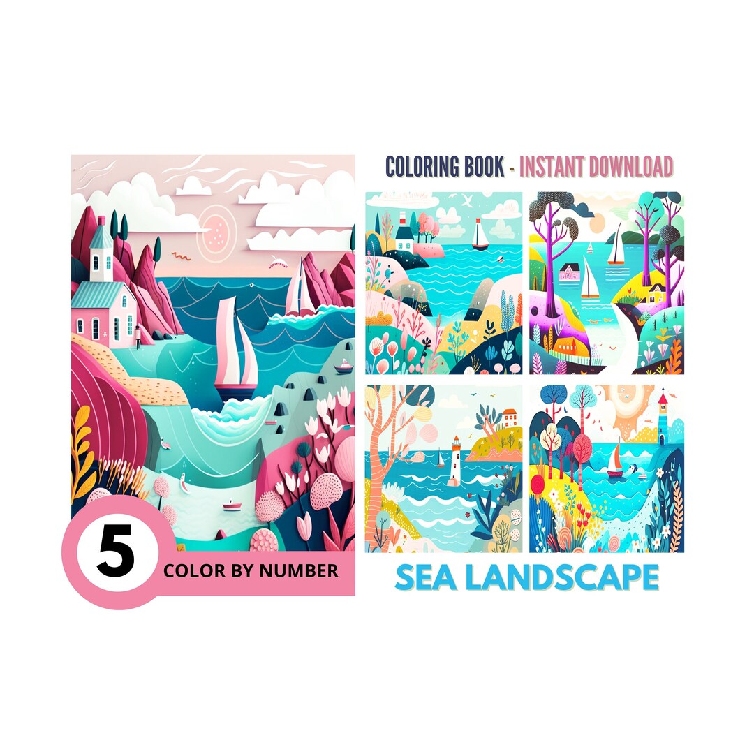 Color by Number for Adult,paint by Number Printable,5 Sea Landscape ...