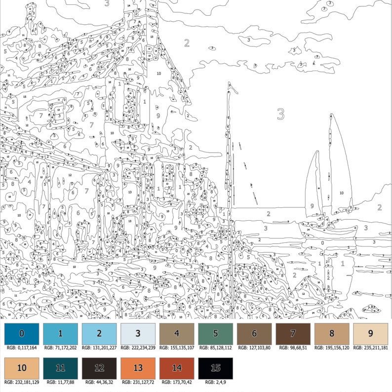 Color by Number for Adult Paint by Number Printable Coastal - Etsy