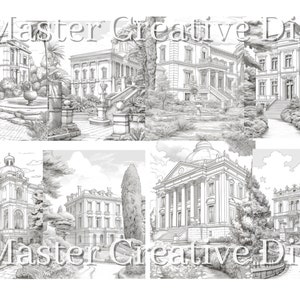 30 Beautiful Italian Villa Coloring Pages for Adults,grayscale Coloring ...