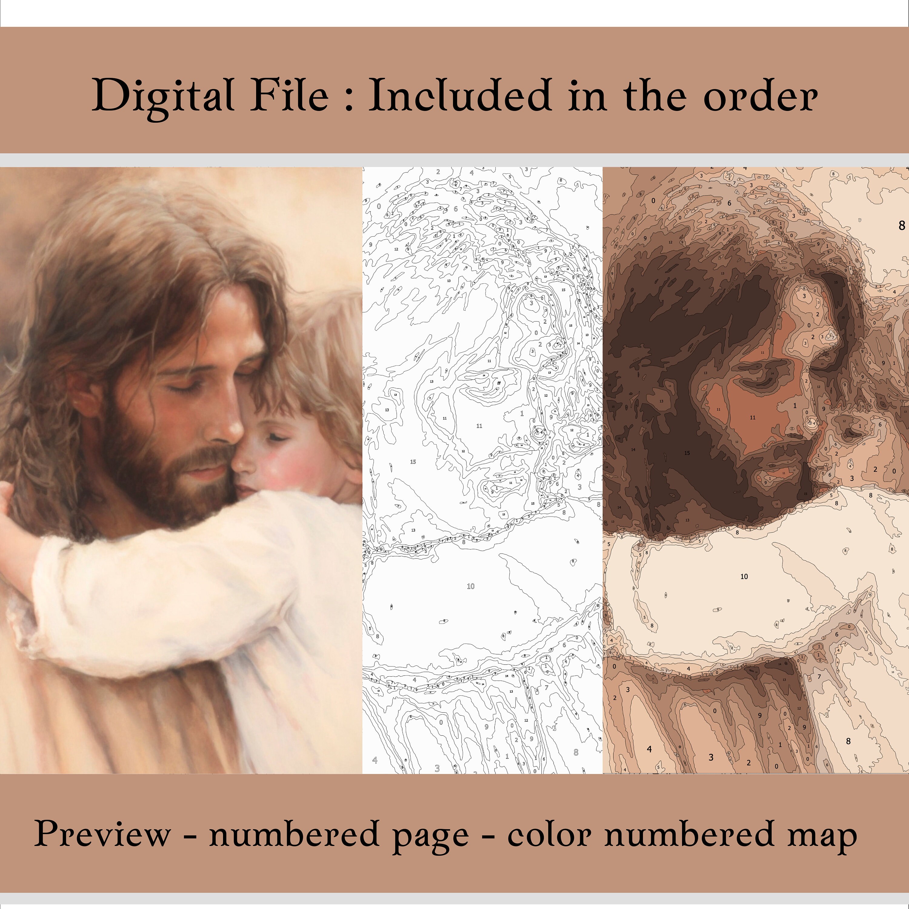 Paint by Number Printable,color by Number Adult, Jesus Christ Protect ...