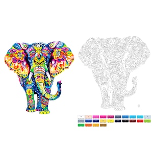 Color by Number for Adult, Paint by Number Printable,5 Mandala Elephant ...