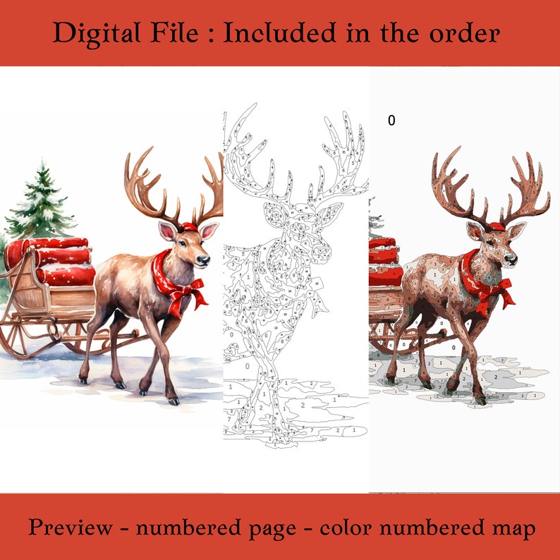 Color by Number for Adult, Paint by Number Printable, Christmas Deer ...