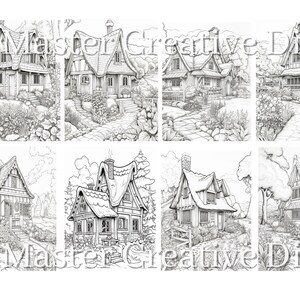 50 Beautiful Cottage Coloring Book, Printable Coloring Page for Adult ...