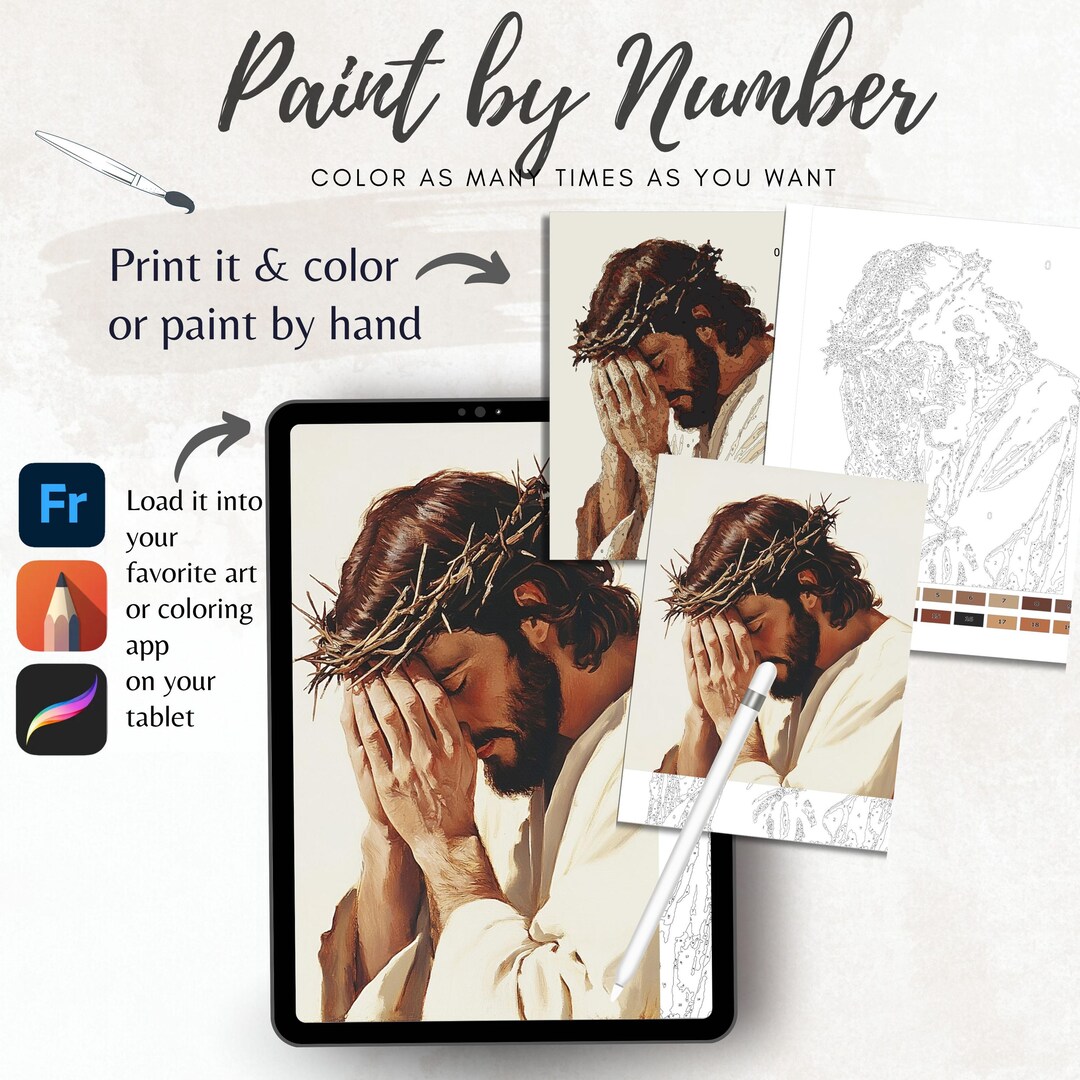 Paint by Number Printable,color by Number Adult, Jesus Christ for Pray ...