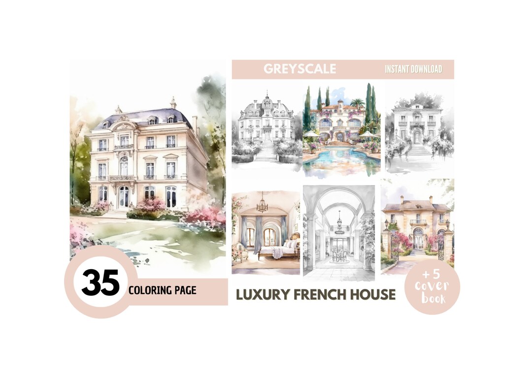35 Beautiful French House Coloring Pages for Adults,grayscale Coloring ...